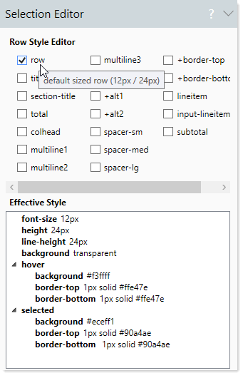 Using row and column styles with Formatted Grids